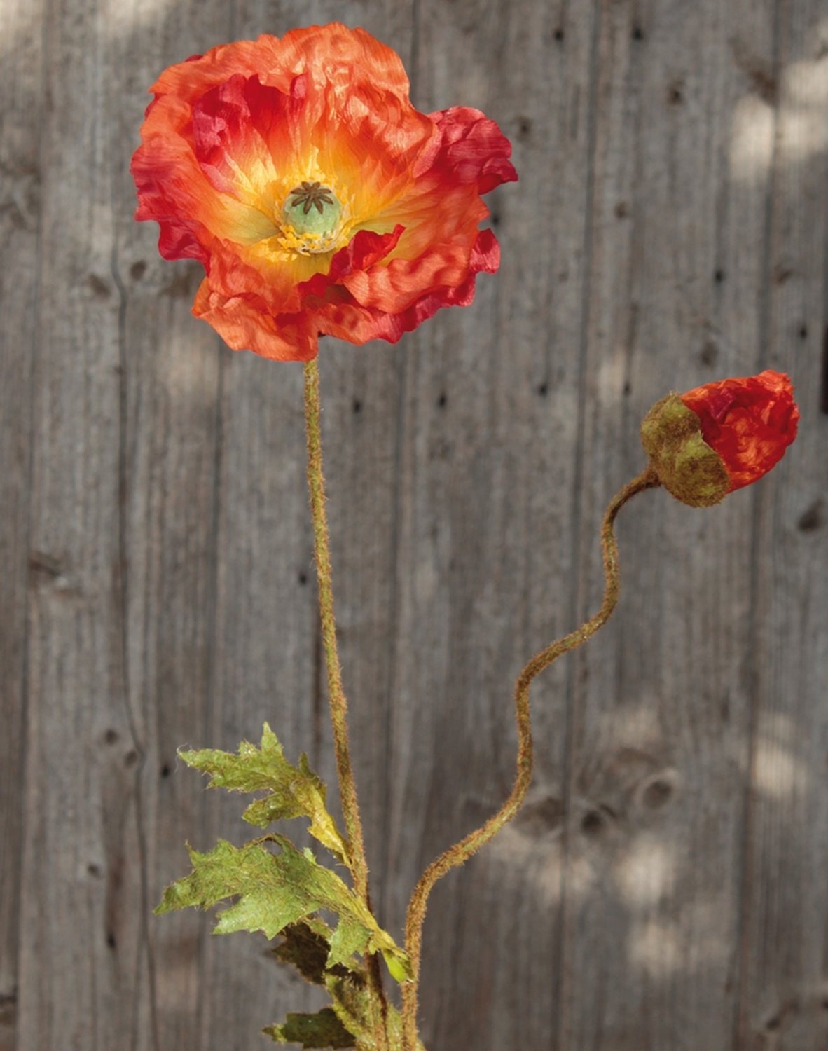 Künstlicher Mohn, 2 Blüten, 1 Knospe, 86 cm, orange